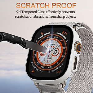 TSOGIA 2 Pack Hard PC Case for Apple Watch Ultra/Ultra 2 Screen Protector 49mm, with 9H Tempered Glass Screen Protector, Full Protective Cover for iWatch Ultra Accessories 49mm,White