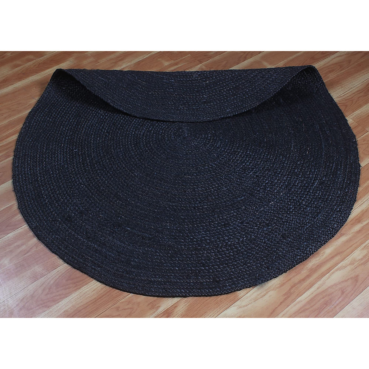 CASAVANI Collection Circle Area Rug - 3 Ft' Round Black Natural Jute Mat Geometric Kilim Rug Indoor Outdoor Use Mat Flatweave Rugs for Bedroom Bedside Round Dining Table Mat Hall