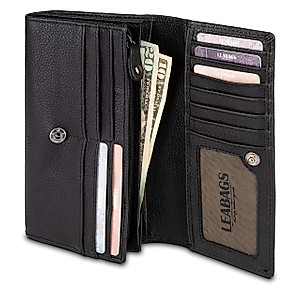 LEABAGS Leather Wallets for Women - RFID Blocking Button Closure 18 credit card slots - Women's Wallets Small Genuine Leather Bifold Compact