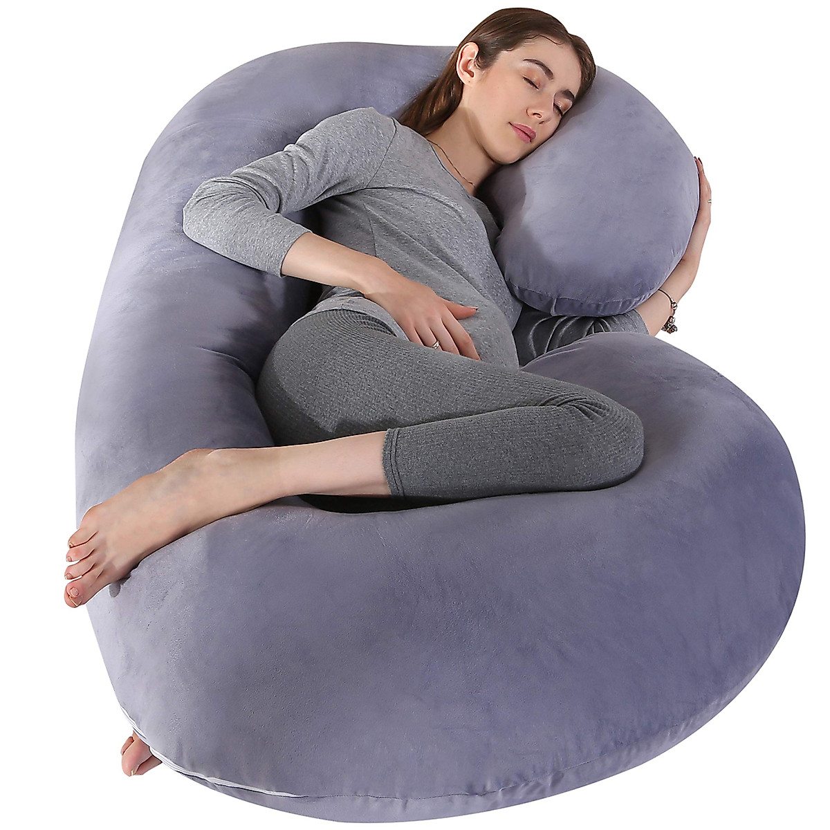 Pregnancy Pillow for Pregnant Women,Full Body Pillows for Sleeping,C Shaped Maternity Pillows for Side Sleepers,Support Back, HIPS, Legs and Belly, Removable Washable Soft Cover (Gray)
