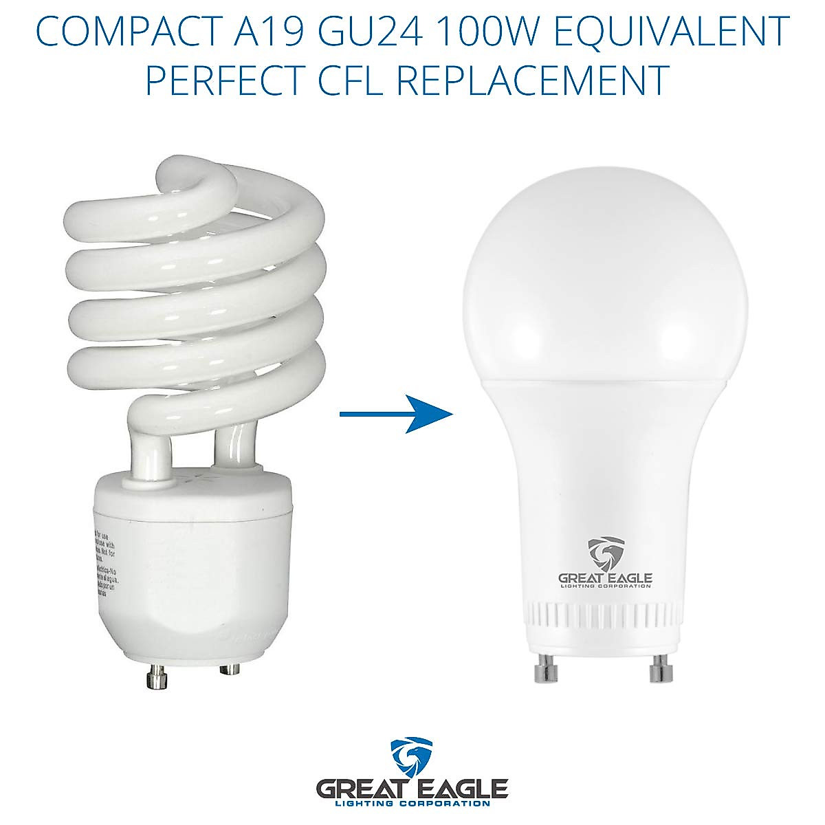 Great Eagle Lighting Corporation 15W (100W Equivalent) GU24 LED Light Bulb Dimmable 5000K Daylight, UL, Replace CFL Twist-in 2 Prong (4-Pack)