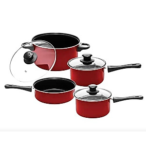 Imperial Home 7 Pc Carbon Steel Nonstick Cookware Set, Pots & Pans Set, Dishwasher Safe Cookware Set, Cooking Set, Kitchen Essentials (Red)