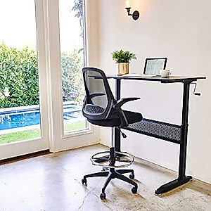 Drafting Chair Tall Office Chair Standing Desk Chair Mesh Computer Chair Adjustable Height with Lumbar Support Flip Up Arms Swivel Rolling Executive Chair,Black