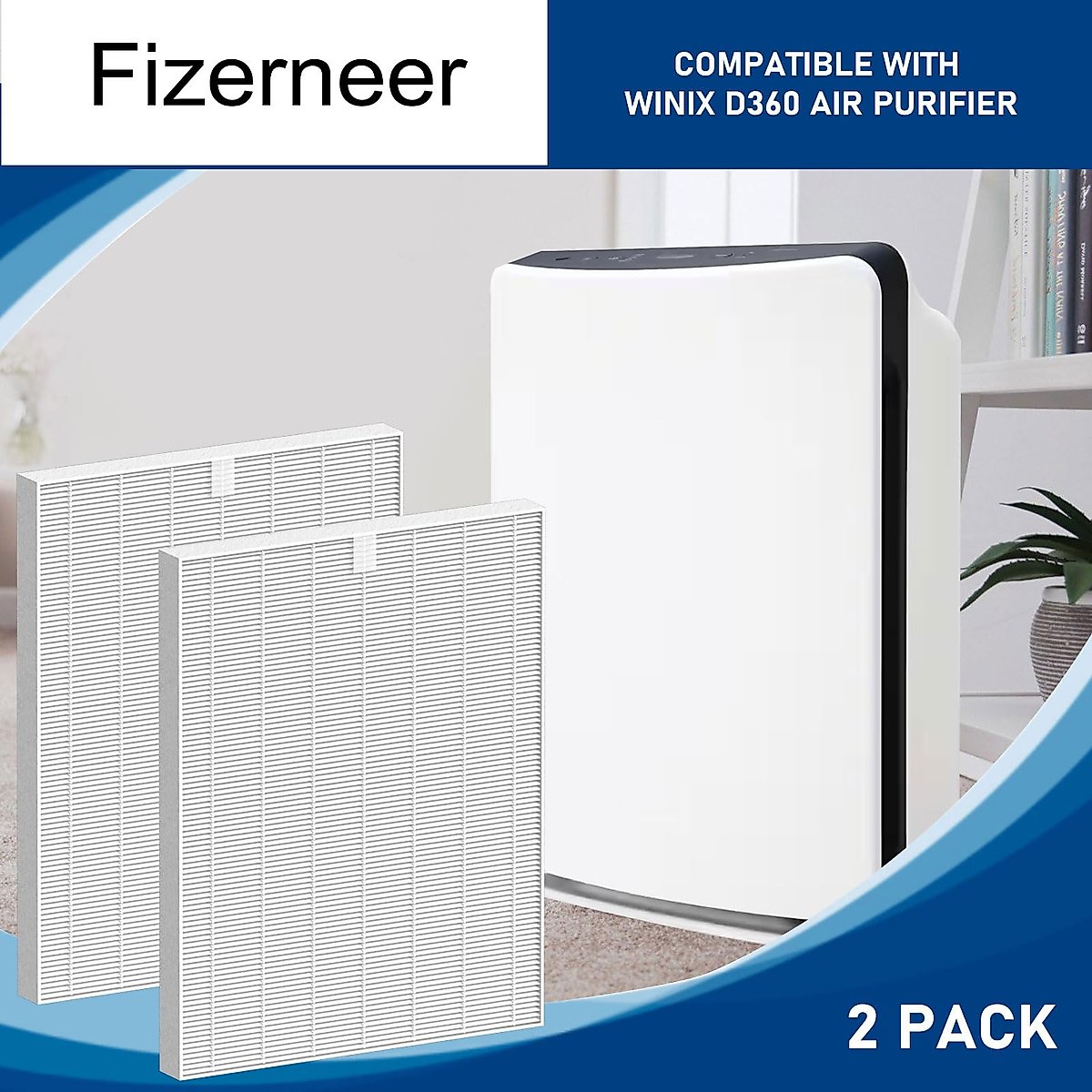 Fizerneer D360 Ture HEPA Replacement Filter Compatible with Winix D360 Air Purifier, Item Number 1712-0101-02, 2 Ture HEPA Filter Only