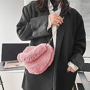 Women Girls Furry Heart Purse Fluffy Faux Fur Messenger Bag Small Shoulder Bags Cell Phone Case Holder Clutch, Halloween Christmas Cross Body Handbags