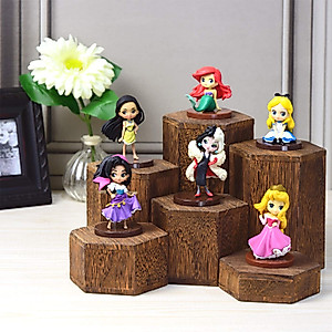 MOOCA Wooden 6 Pcs Hexagon Risers for Display Jewelry and Accessories Display Stand, Brown