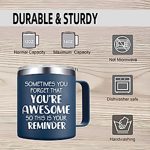 Abledn Christmas Gifts for Men - Sometimes You Forget You're Awesome Inspirational Coffee Mug, Cool Birthday Gifts for Men, Him, Husband, Dad, Brother, Guy, Boyfriend - 14Oz Navy Blue