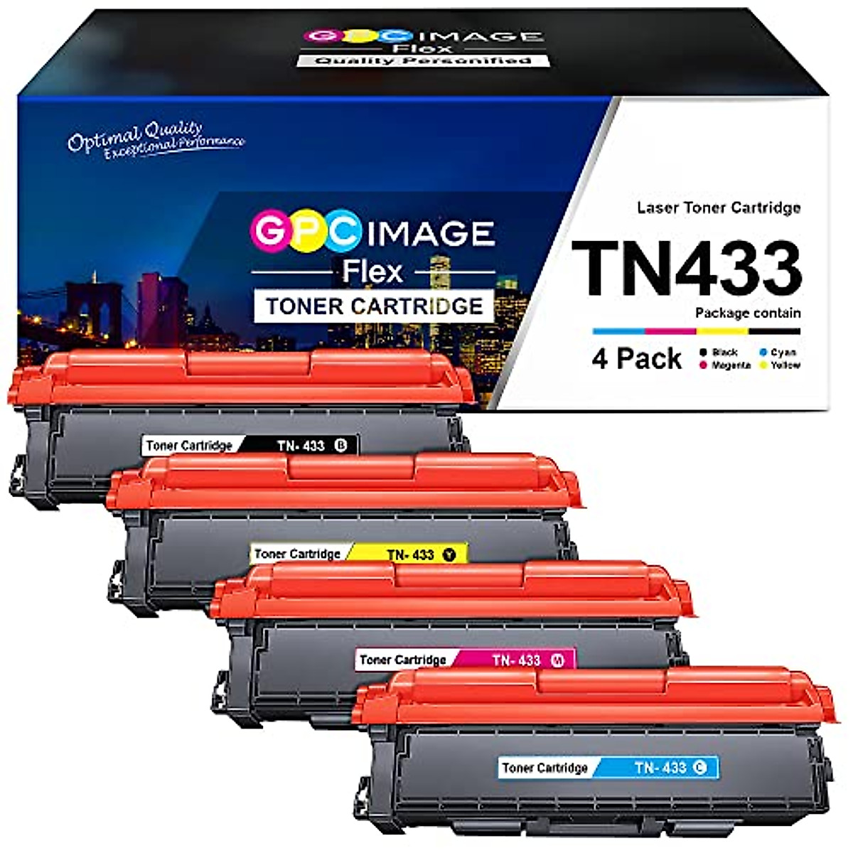 GPC Image Flex Compatible TN 433 TN433 Toner Replacement for Brother TN433 Toner Cartridges TN-433 TN431 Compatible with HL-L8360CDW MFC-L8900CDW HL-L8360CDWT HL-L8260CDW MFCL8610CDW Printer (4 Pack)