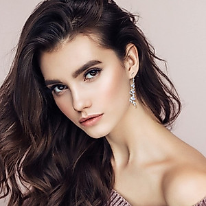 PATISORNA 925 Sterling Silver Austria Crystal Eardrop Dangle Earrings for Women Spiral Ribbon Multi Teardrop Drop Dangly Earrings Sparkly Long Dangle Earrings Jewelry Gifts for Her Silver