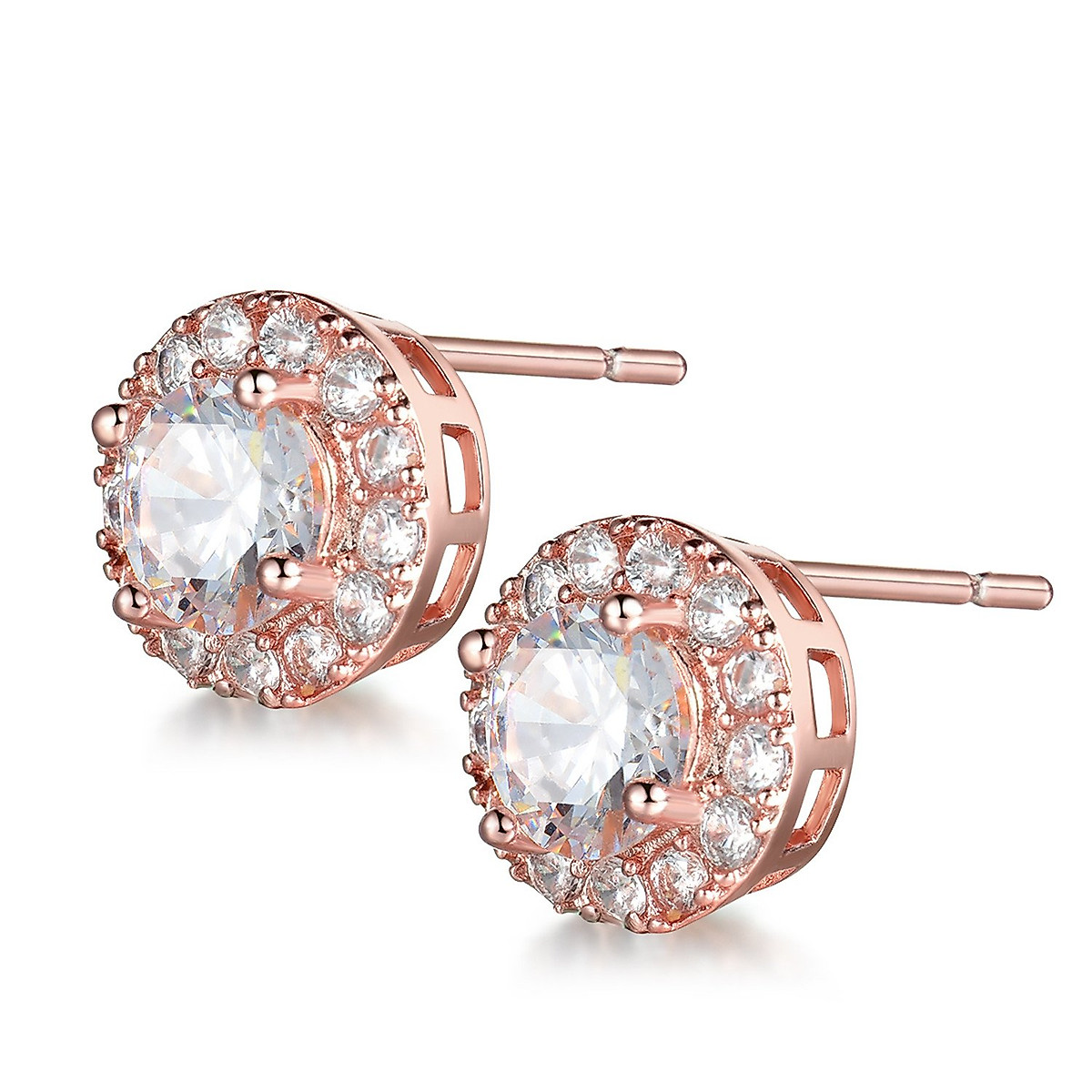 GULICX Halo Stud Earrings Round CZ Cubic Zirconia for women Silver/Gold Plated/Rose Gold Plated