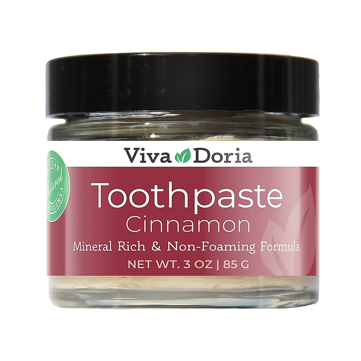 Viva Doria Fluoride Free Natural Mineralizing Toothpaste - Cinnamon (3 oz Glass jar)