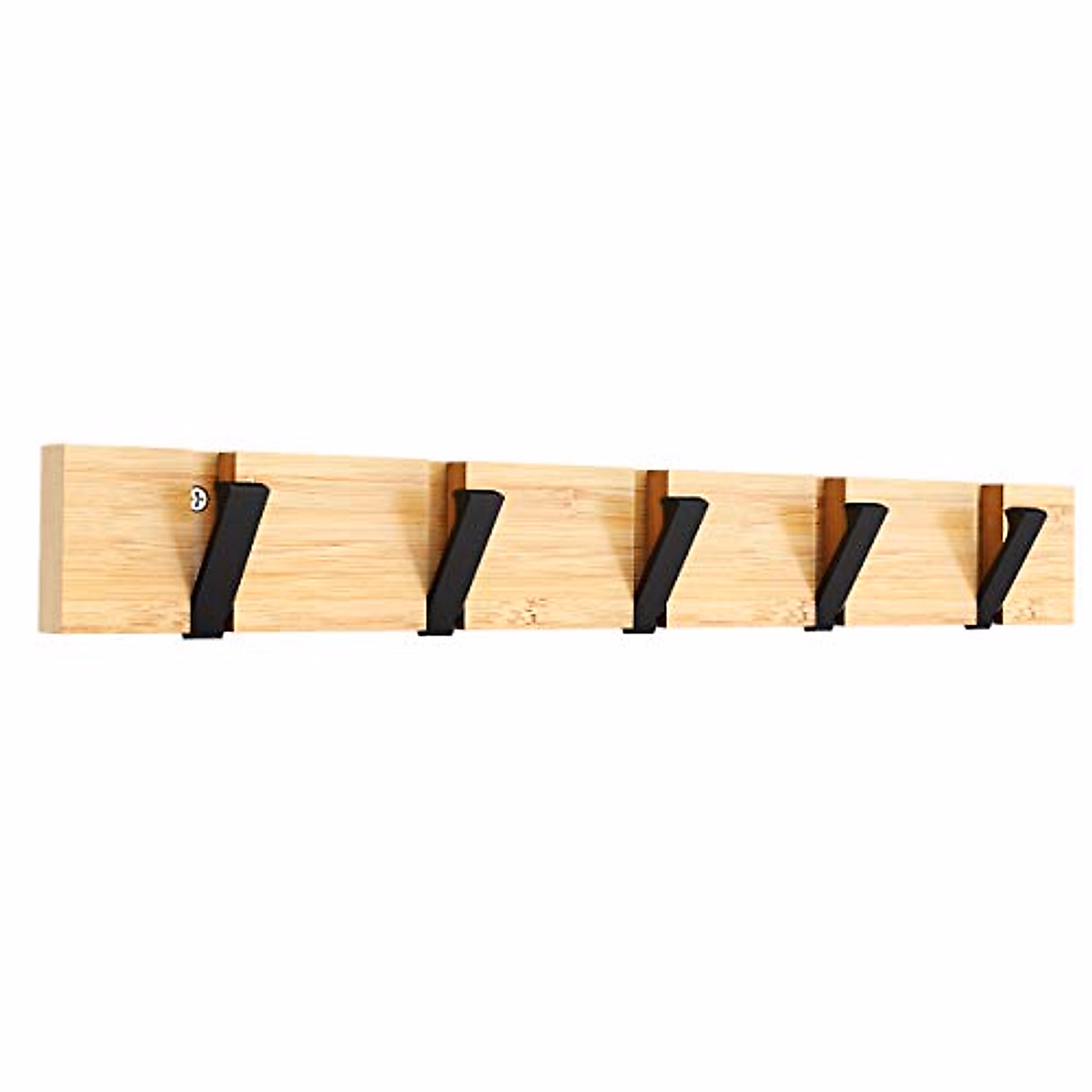 GOGOCOOL Bamboo Wall Mounted Coat Hooks Hanger, 20kg Maximum Bearing, Black Foldable Hook Type, Natural Wall Coat Hanger, 70mm Space Between Hook and Hook(5 Hooks)