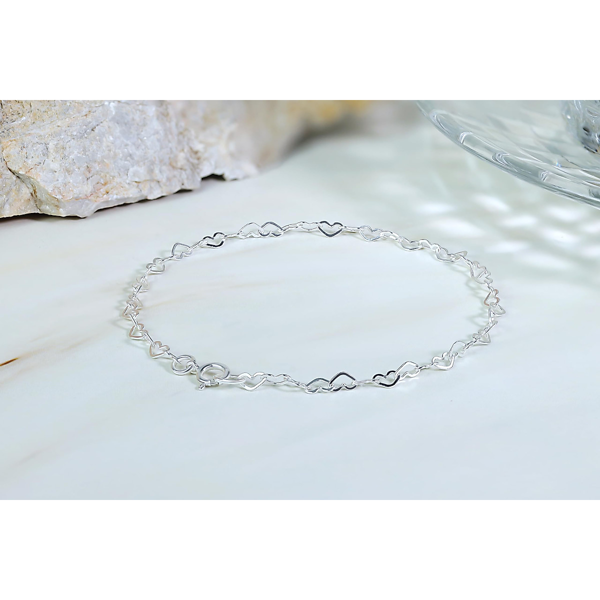 Sterling Silver Heart Loop Link Chain Tennis Bracelet for Women Teens