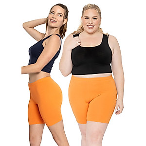 STRETCH IS COMFORT Women's Cotton Biker Shorts Orange Large