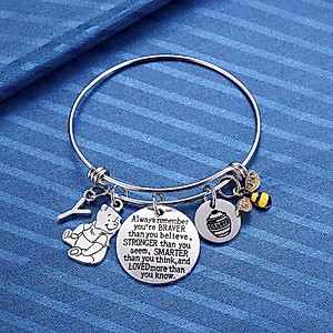 Kvekstio Inspired by Classic Pooh Bear Bracelet Jewelry Gifts for Women with Bee, Hunny, Pooh Bear Charm, Initial Y