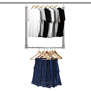 STORAGEIDEAS Hanging Closet Rod, 17-28In Adjustable Width and Up to 32In Height Adjustable Closet Rod Extender, Double Closet Rod Hanging Bar, Space-Saving Tension Hanging Organizer, Webbing, 1 Pack