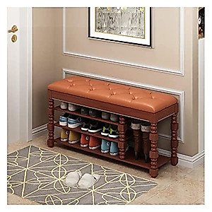 ALDEPO Shoe Cabinet Retro Home Shoe Cabinet Changing Stool Shoe Cabinet with Solid Wood Seat Wardrobe Bench Flip Design Storage Shelf PU Leather Quick Assembly Living Room Bathroom Hotel Can