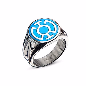 DC Comics Blue Lantern Corps Stainless Steel Blue Enamel Hope Ring - Size 10