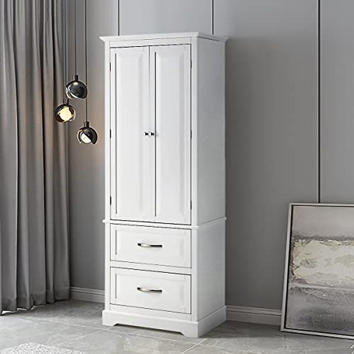 Erinnyees Freestanding Pantry, Floor Utility Storage Cabinet with Doors and Shelves, Pantry Cabinets Cupboard for Living Room Kitchen Hallway Bathroom, White