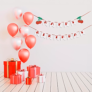 Glitter Cherry Happy Birthday Banner 1950's Party Decoration Pre-Strung 1st Birthday Party Decoration Rockabilly Themed Birthday Party Banner