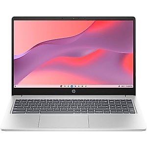 HP 2023 Newest 15.6" HD Chromebook, Intel Quad-Core Processor, LPDDR5 8GB RAM, 320GB Storage (64GB eMMc + 256GB SD Card), Webcam, Numeric Keyboard Home & Student Laptop, Chrome OS, Natural Silver