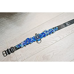 Dog Large Blue Flame Collar, Dog Lover Handstitched Collar, Padded Leather Dog Collar, Dog Collar Handmade Leather