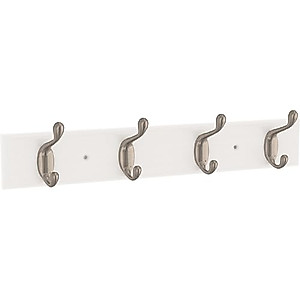 FRANKLIN BRASS Casual Curve Wall Mounted Pure White 16 in. Coat Rack, 4 Nickel Hooks, B46717K-PMN-C2