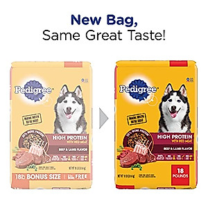 Pedigree High Protein Adult Dry Dog Food Beef and Lamb Flavor Dog Kibble, 18 lb. Bag