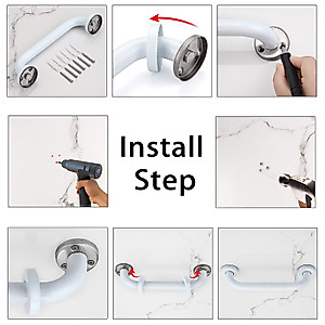 Sumnacon 12 Inch Anti-Slip Grip Bath Grab Bar - Sturdy Stainless Steel Shower Handle with Screws, Safety Handicap Shower Bar for Bathtub Toilet Bathroom Kitchen Stairway Handrail, White