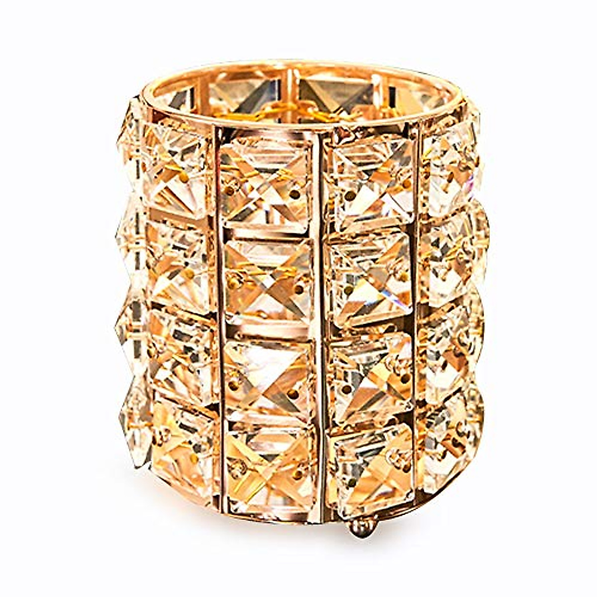 Luckymoo Crystal Beads Makeup Brush Holder Brush Pen Pencil Holder Pot Cup Pencil and Make Up Storage Cup, Round Luxurious Jewelry Rack (Golden)