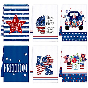 Bencailor 6 Pcs 4th of July Kitchen Towel Patriotic Star Stripe Absorbent Hand Towels Independence Day Gnome Dish Cloths Dish Microfiber Towels for Home Cleaning Baking (Simple Color,Simple Style)