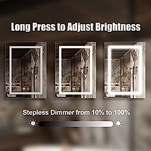 Janboe 20 Inch X 28 Inch Surface Mount LED Lighted Mirror Medicine Cabinet Single Door Bathroom Cabinet Double Touch Switches for Dimmer and Anti-Fog Function