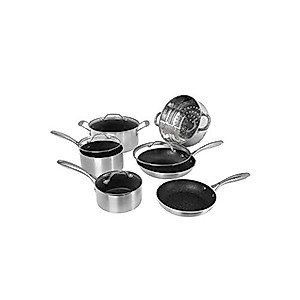 Granitestone Pots and Pans Set Nonstick, 10 Piece Complete Kitchen Cookware Set with Induction Cookware, Includes Nonstick Pots and Pans Set with lids & Stainless-Steel Steamer, Dishwasher Safe-Silver