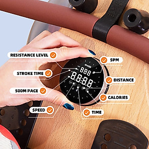 SNODE Wood Water Rowing Machine for Home Use, Foldable Rower Machine, Imported Beech Wood, Rower Machine with Bluetooth and LCD Monitor, Soft Seat