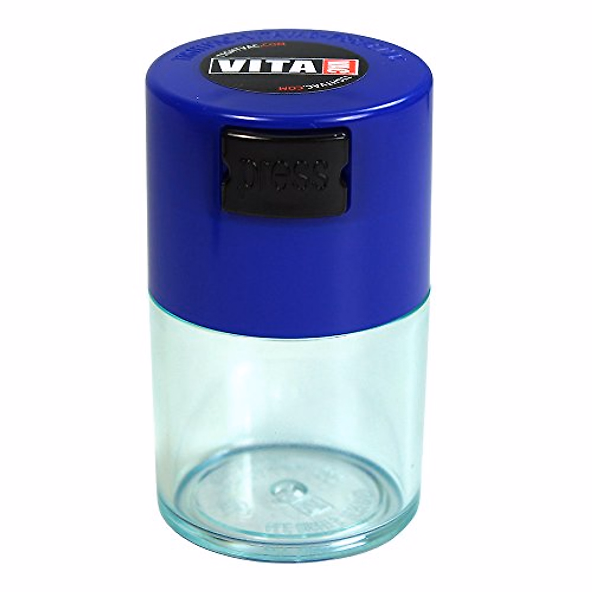Vitavac - 5g to 20 grams Airtight Multi-Use Vacuum Seal Portable Storage Container for Dry Goods, Food, and Herbs - Dark Blue Cap & Clear Body
