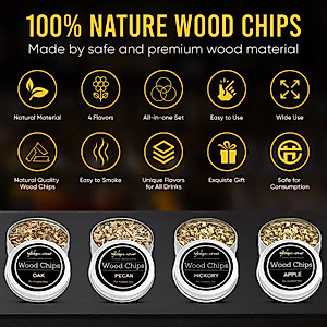 Cocktail Smoker Kit with Torch and 4 Wood Chips, Drink Smoker Infuser Kit | Whiskey Smoker Kit - Bourbon, Old Fashioned Smoker Kit to Infuse Alcoholic Beverages, Cheese, Salads, Meats, Whiskey Gift