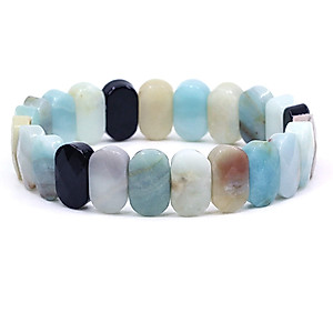 Keleny 14mm Natural Multicolor Amazonite Faceted Oval Beads Crystal Elastic Bangle 7.5 Inch