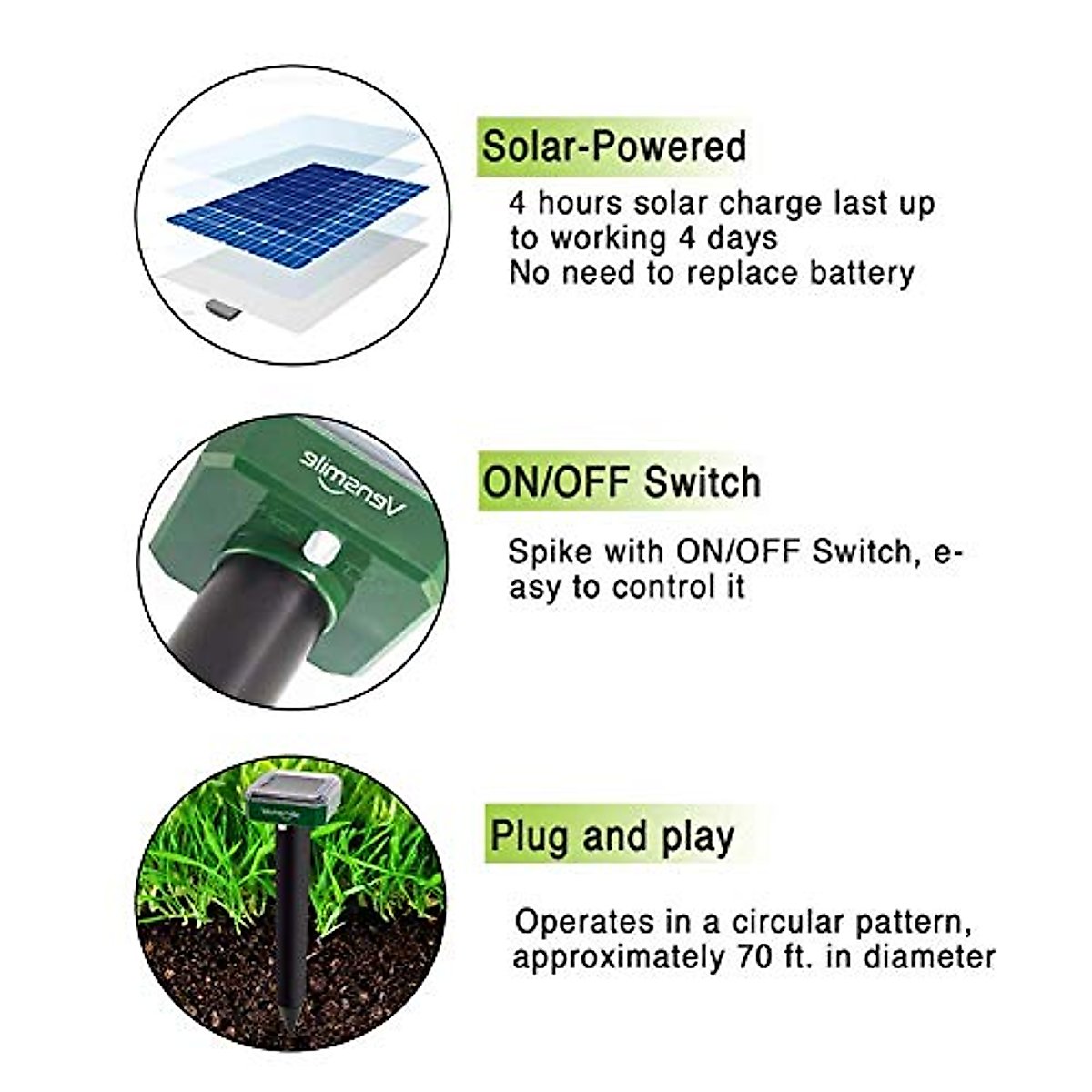 LIGHTSMAX Mole Repellent Mole Repeller Solar Powered Gopher Repellent Ultrasonic Vole Repellant Gopher Repellent Rodent Deterrent No Mole Traps Killer Harm to Your Lawn Yard (8)