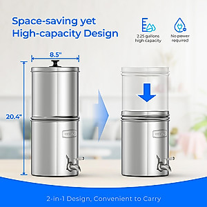 Waterdrop 2.25G Gravity-fed Water Filter System, with Silver Ions Enhanced Filtration with 2 Black Carbon Filters and Metal Spigot