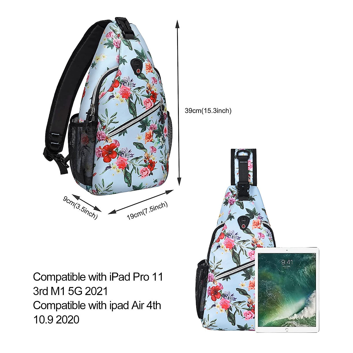 MOSISO Sling Backpack, Multipurpose Travel Hiking Daypack Rope Crossbody Shoulder Bag, Ranunculus