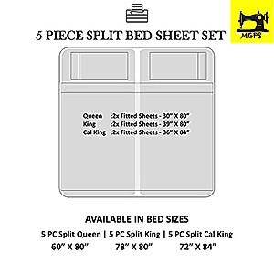 Split Queen Sheets Sets for Adjustable Bed, Soft Sateen Weave, 400-Thread-Count 100% Egyptian Cotton 5PC Set with 2 Fitted Sheets, Split-Queen Sheet Set 12-Inch Deep Pockets, 400-TC - |Peach Solid|