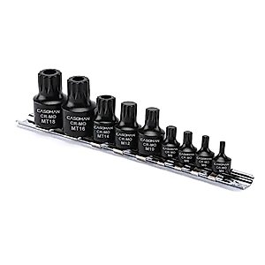 CASOMAN 9-Piece Low Profile Impact Triple Square Bit Socket Set, Includes Storage Rail, 1/4", 3/8" and 1/2" Drive, CR-MO Steel, Designed for Impact Use