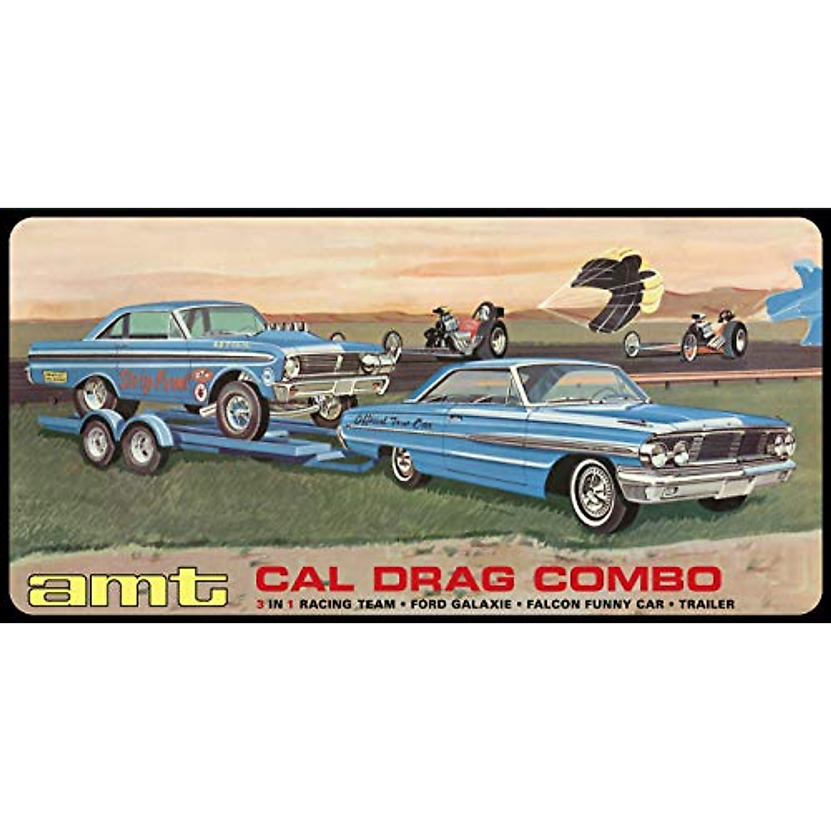 AMT Cal Drag Combo 1964 Galaxie, AWB Falcon & Trailer 1:25 Scale Model Kit