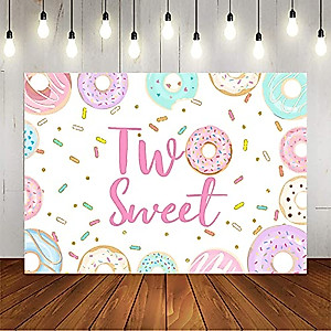 Avezano Two Sweet Donut Birthday Backdrop Sweet Donut Second Birthday Party Background 7x5ft Vinyl Sprinkles Donut Themed Birthday Party Decorations Backdrops for Girls
