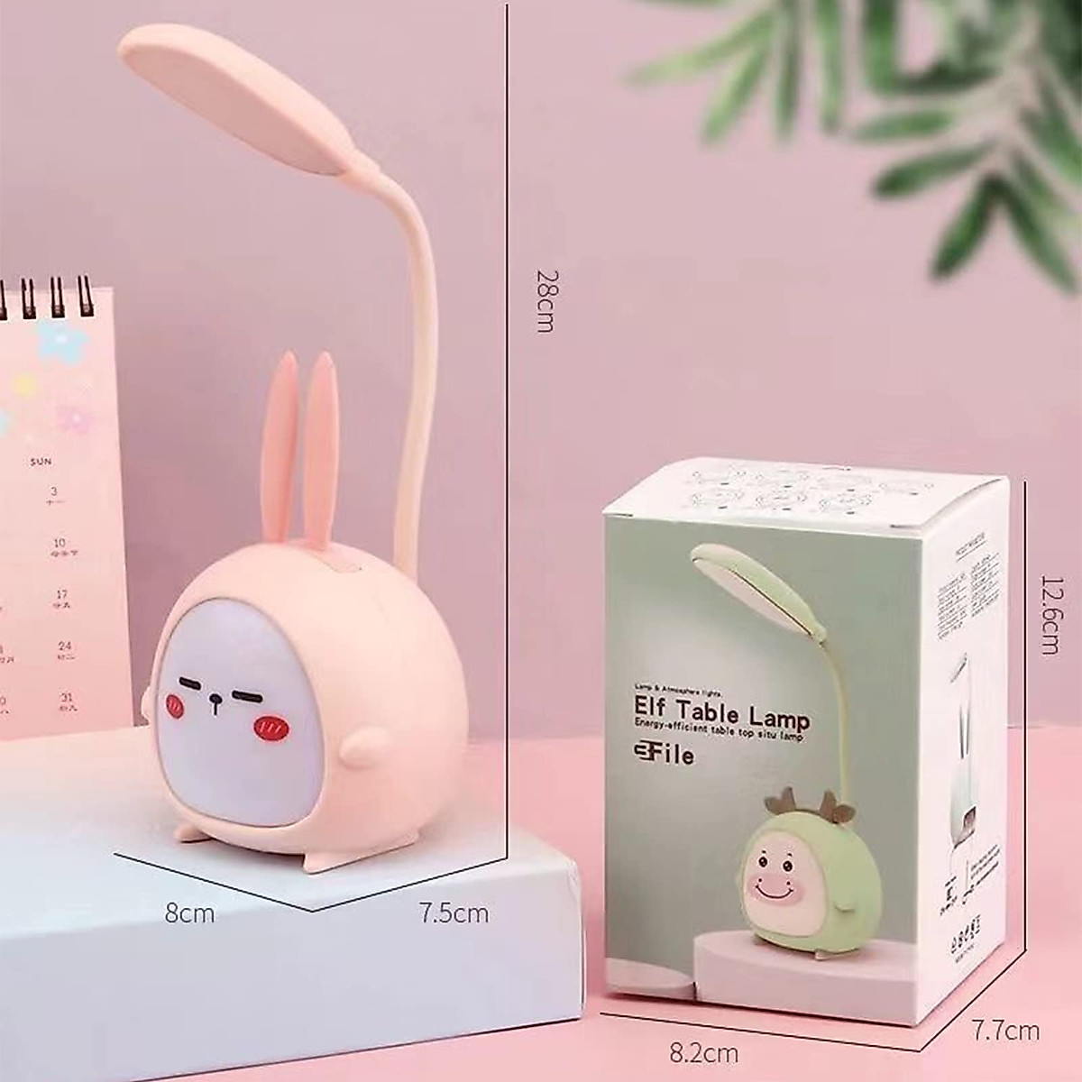 Neioaas Mini Bunny Night Light, Portable LED Table Light, Cute Rabbit Foldable USB Rechargeable Reading Light Bedroom Children's Bedside Study (Pink Rabbit)