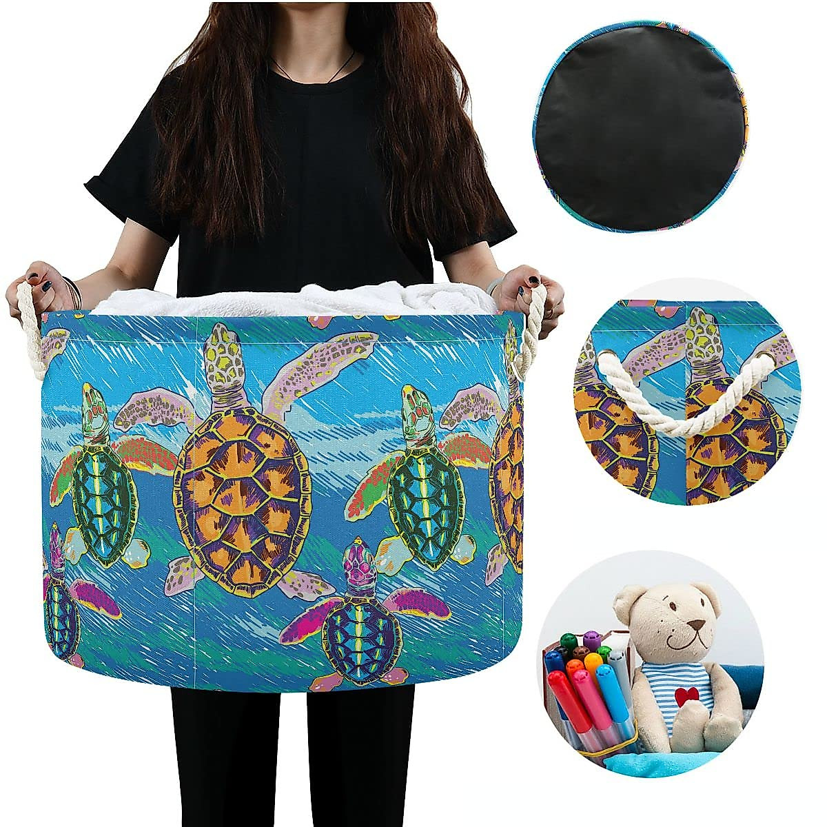 Little Sea Turtles Kids Toy Storage Basket Storage Bin Box Organizer Basket for Laundry Hamper, Kid's Room, Baby & Dog Toy