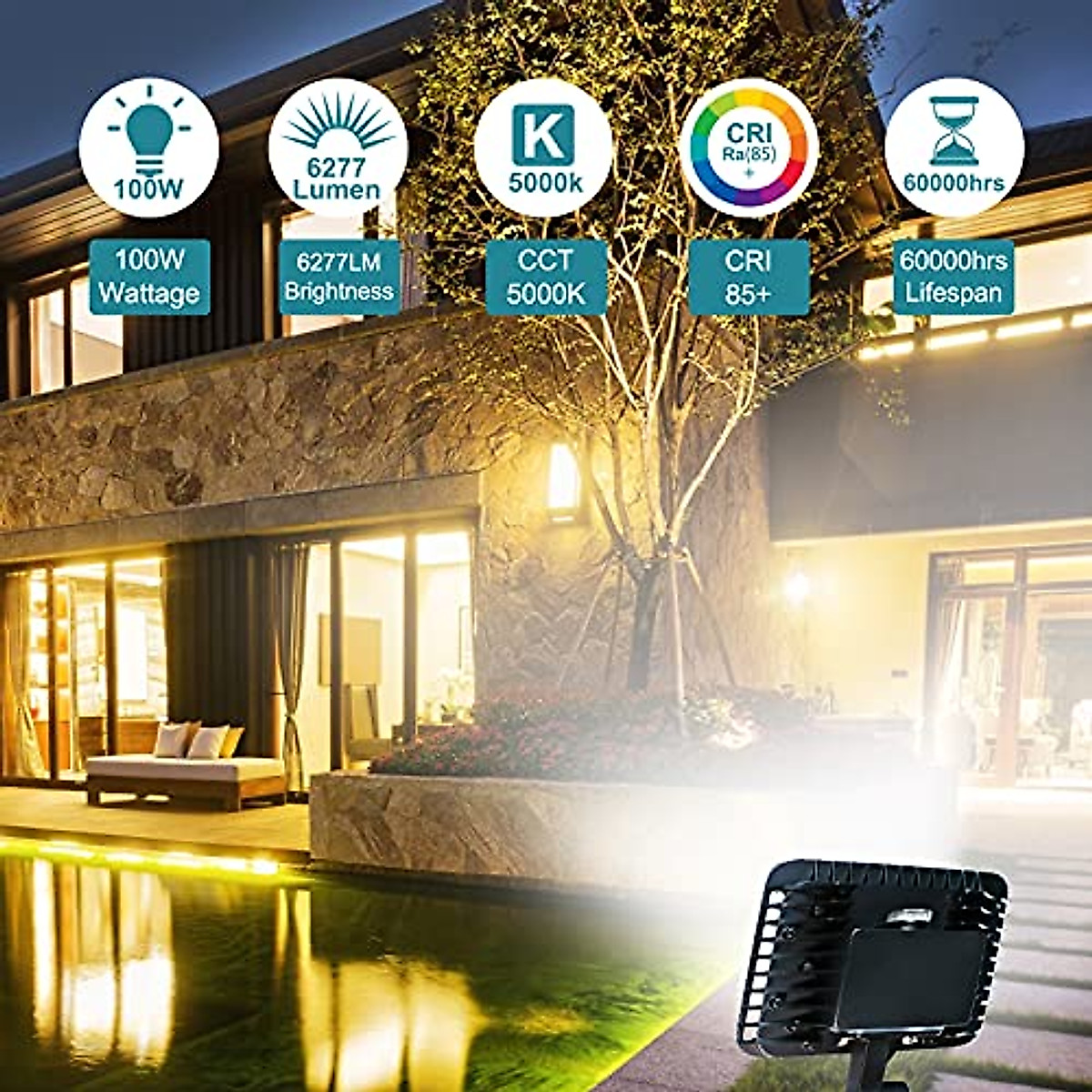 SERWING Led Flood Light 100W Dusk to Dawn LED Flood Light Outdoors with Knuckle Mount, IP66 Waterproof LED Flood Lights for Garden, Yard, Playground, Basketball Court