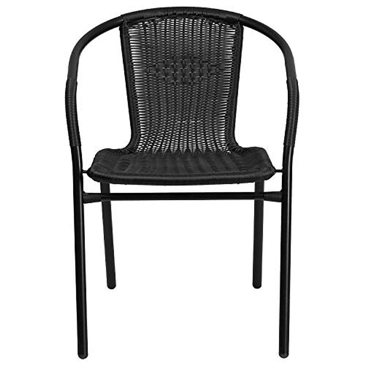 Flash Furniture Modern Rattan Indoor/Outdoor Restaurant Dining Chairs, Stackable Rattan Bistro Chairs for Patio or Restaurant, Set of 2, Black