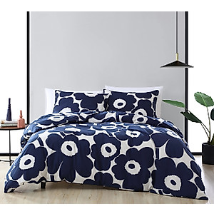 MARIMEKKO - Queen Duvet Cover Set, Cotton Bedding with Matching Shams & Botton Closure, All Season Home Decor (Unikko Indigo, Queen)