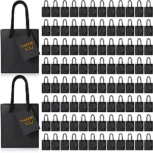 Sherr 100 Pack Mini Gift Bags Bulk, 4 x 2.75 x 4.5 Inches Paper Bags with Gift Tags, Extra Small Paper Gift Bags with Handles for Birthday Gifts, Party Favors, Weddings(Black)